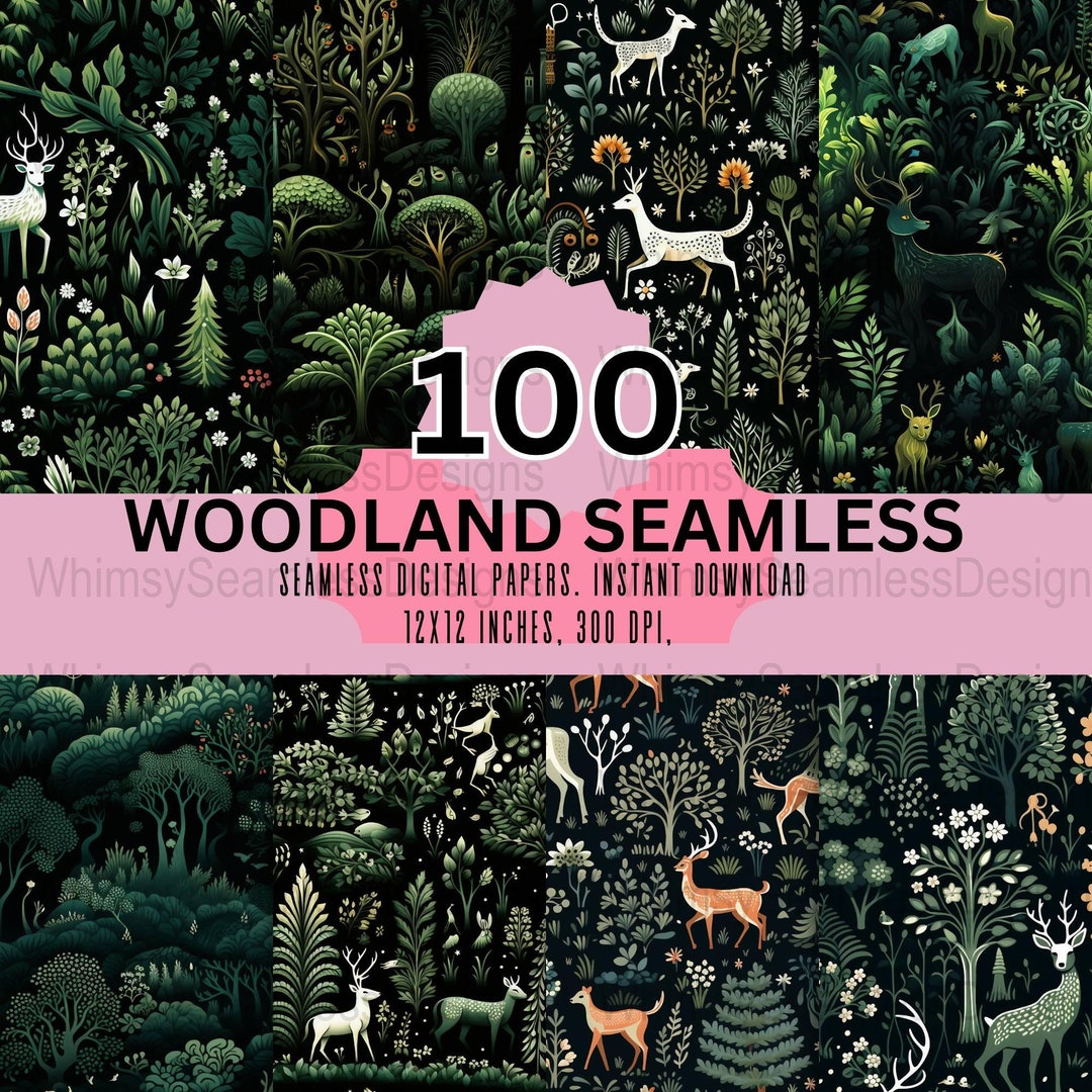 100 Woodland Seamless Patterns: Mystical Forest Art (digital Download ...