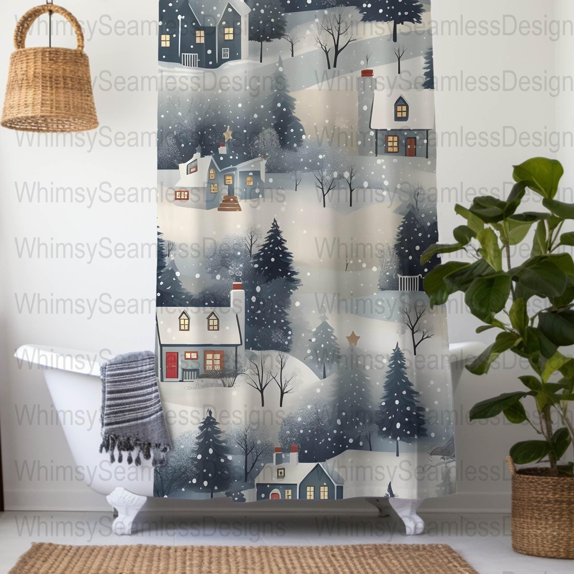 Snowy Winter Village Seamless Pattern Set: 4 Festive Digital Papers ...