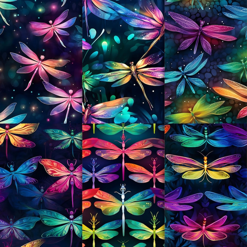 Watercolor Dragonfly Digital Paper Pack,junk Journal Papers Dragonflies,colorful Dragonflies ...