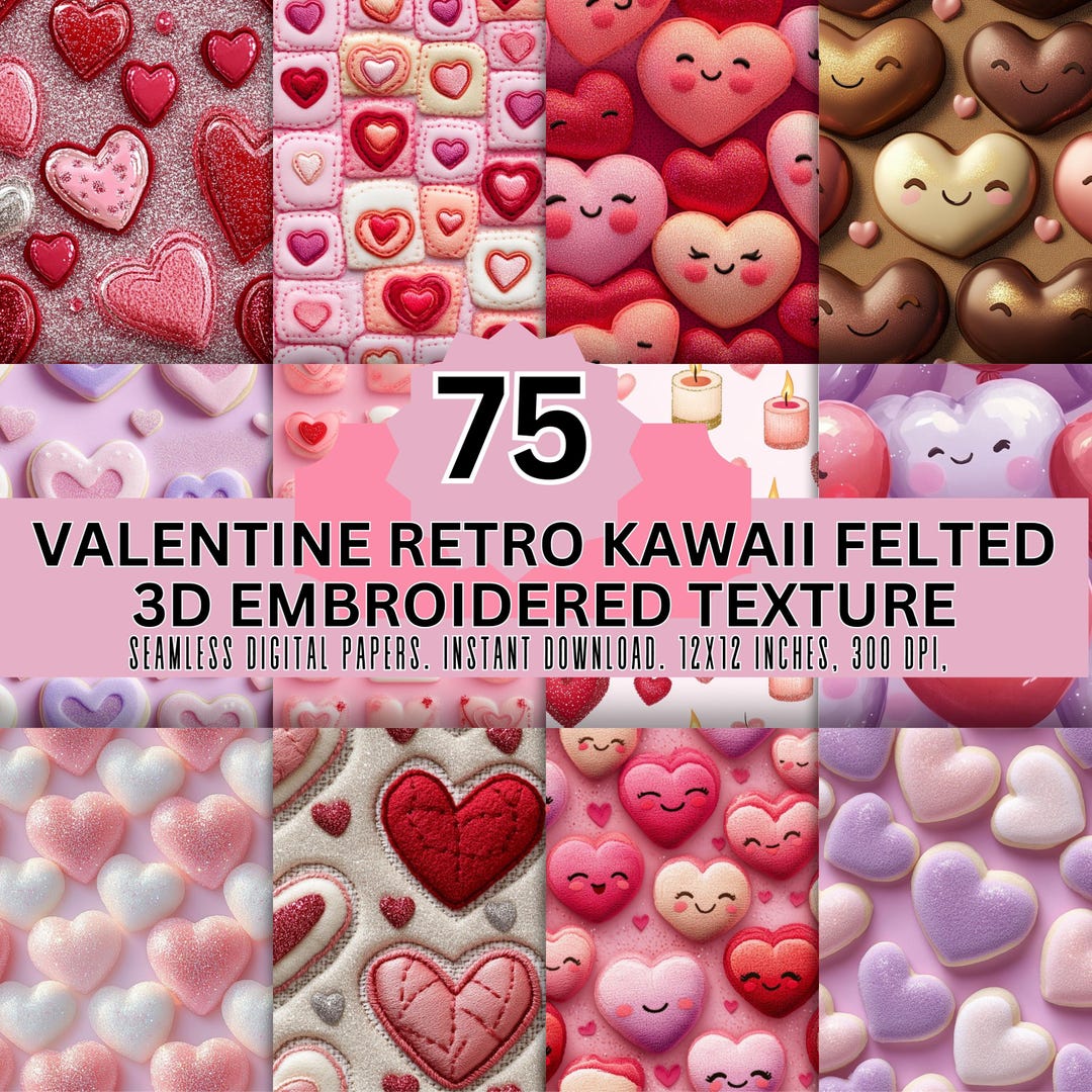 Seamless Valentine Digital Papers, Valentine Retro Kawaii Designs ...
