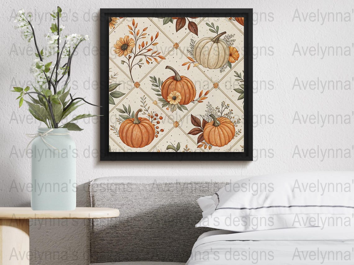 Fall Pumpkin Floral Seamless Pattern: Autumn Digital Paper (digital ...
