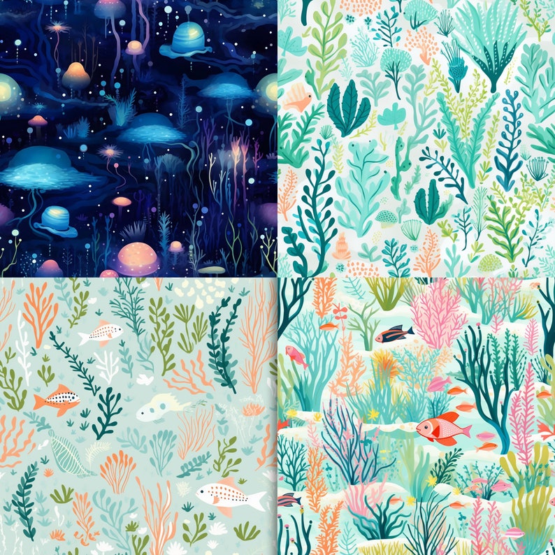 Neon Undersea Creatures Digital Paper,neon & Vibrant Undersea,undersea ...