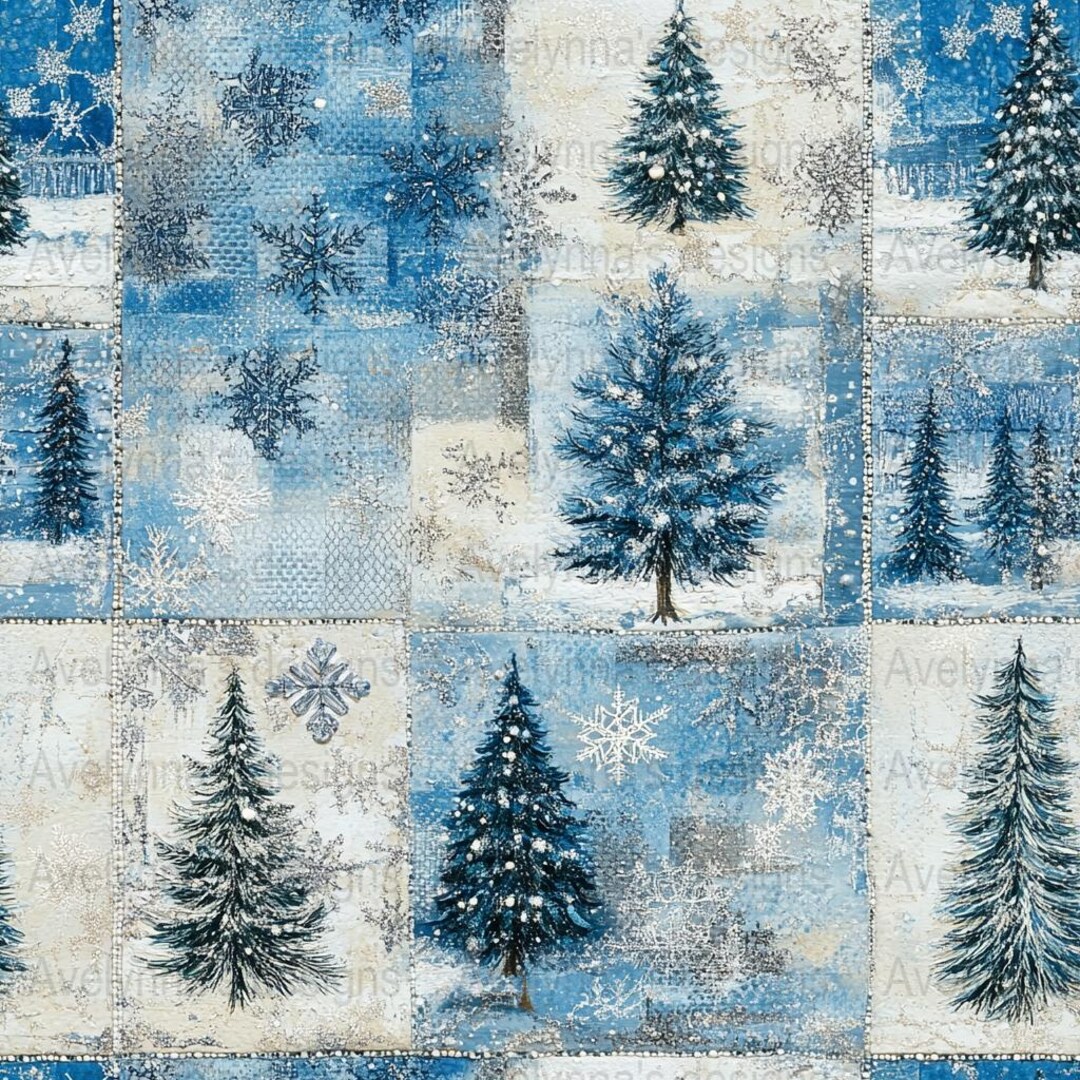 Winter Wonderland Digital Paper Blue and White Christmas Tree ...