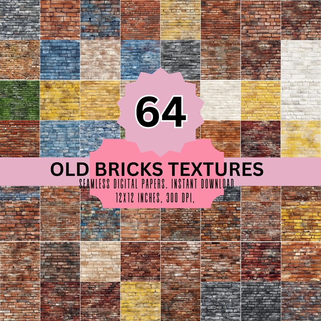64 Designs, Old Brick Wall Seamless Pattern Digital Download, 12x12 ...