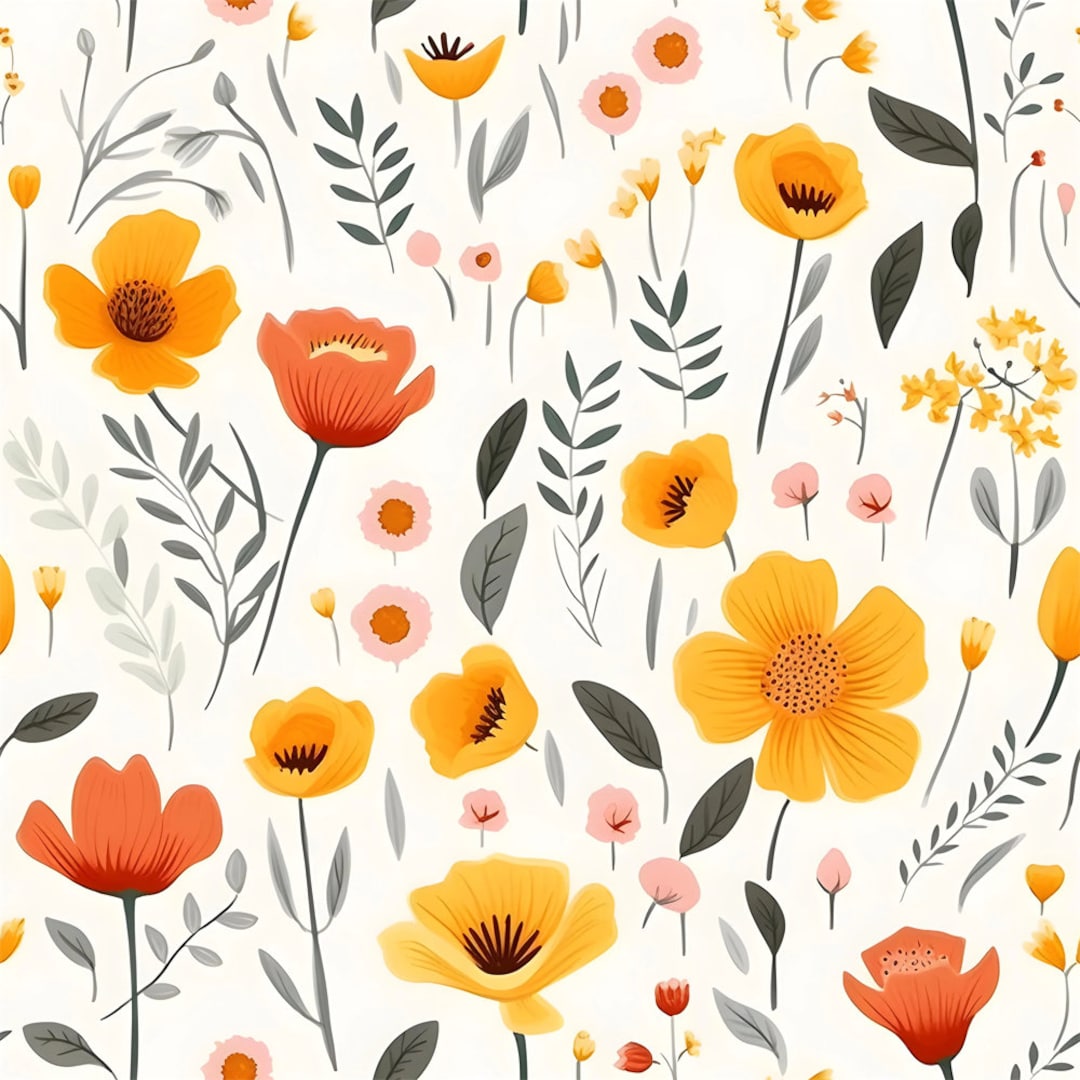 Watercolor Floral Digital Paper: Orange & Yellow Flowers (PNG) - Etsy