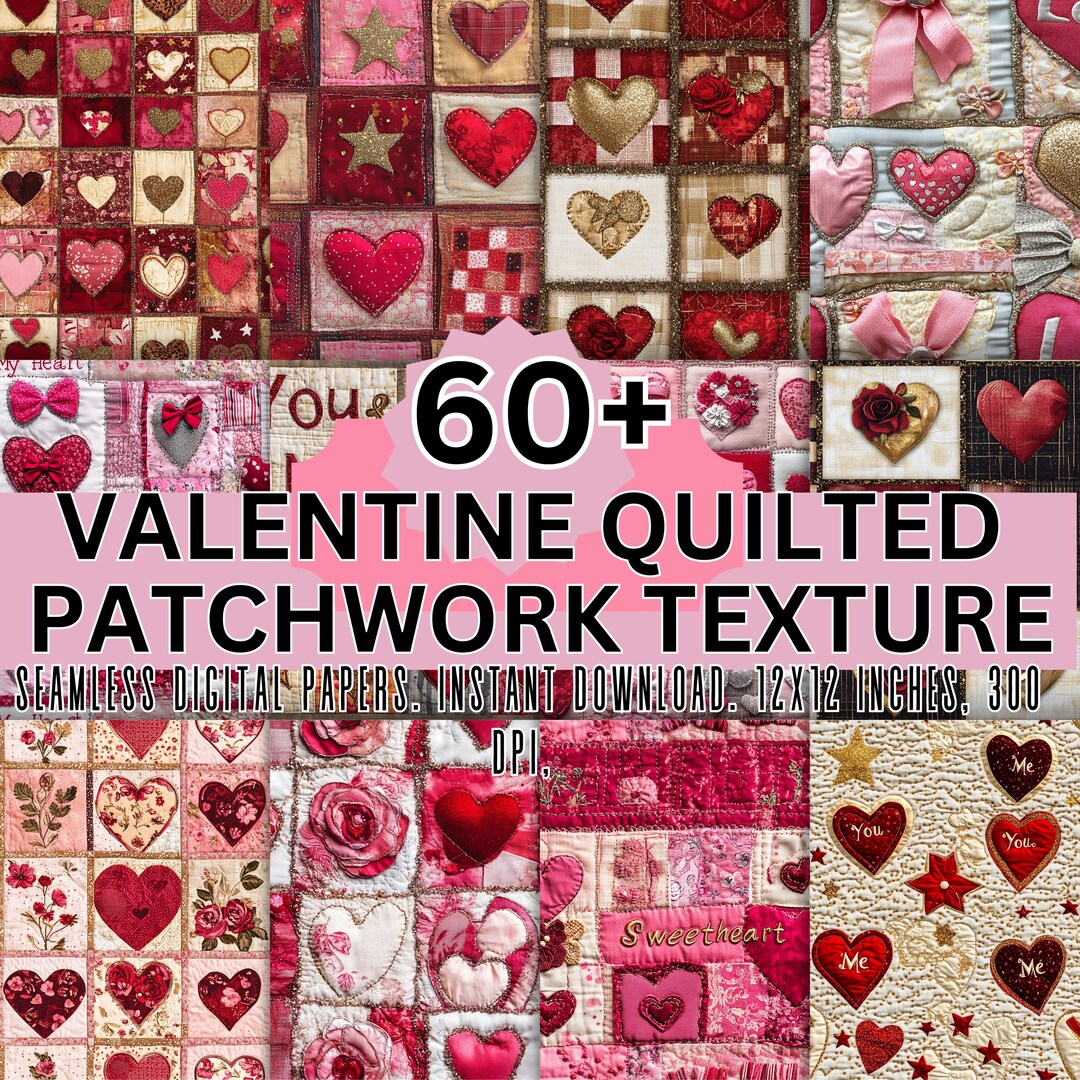 Heartful Love Seamless Patterns, Lovely Quilted Printable, Heart ...
