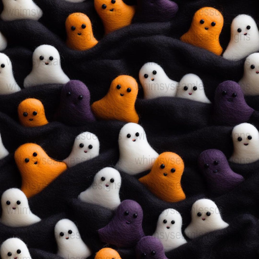 Cute Felted Ghosts Seamless Pattern, Halloween Digital Paper (PNG File ...