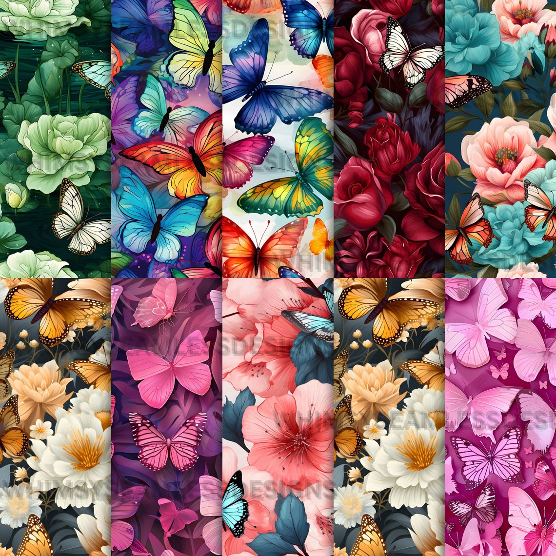 Watercolor Butterflies & Flowers Seamless Pattern,junk Journal Papers ...