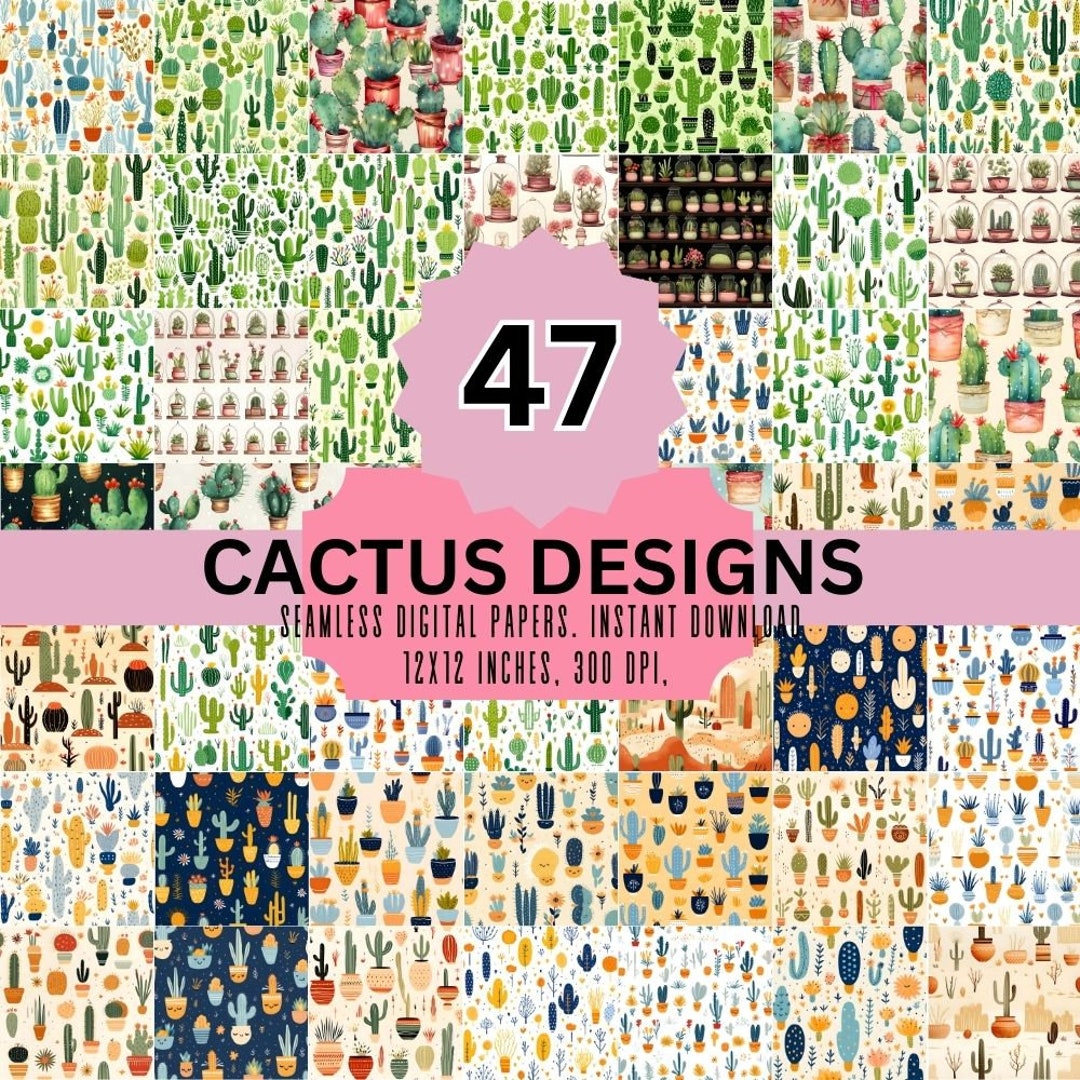 Cactus Designs Seamless Digital Papers,lovely Cactus Designs,cactus ...