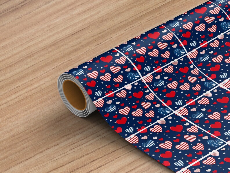 Patriotic Hearts & Stars Seamless Pattern: 4th of July (digital ...