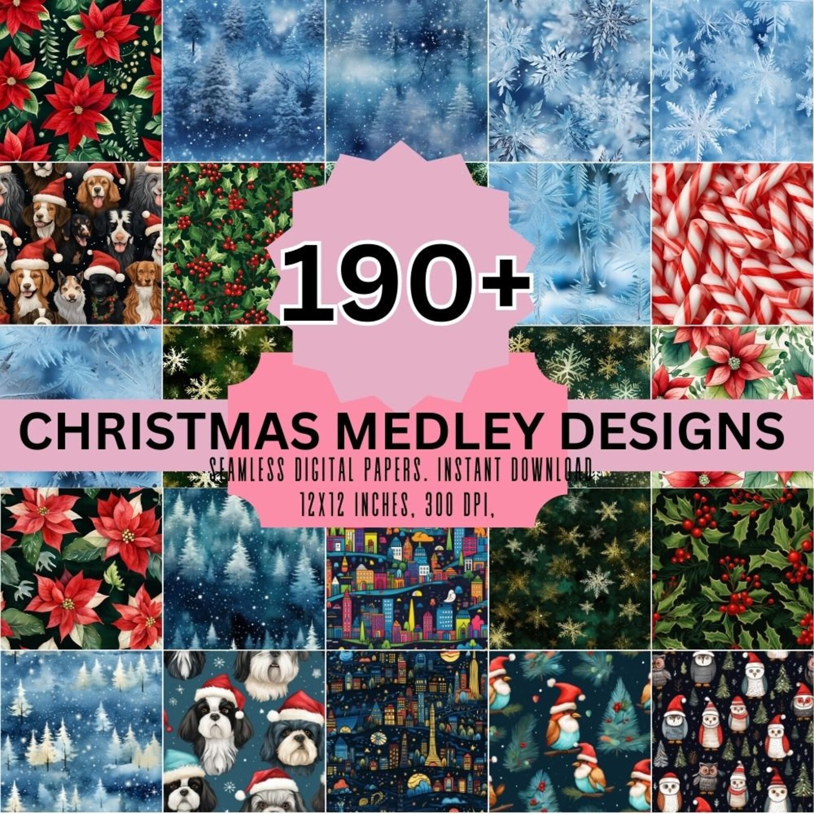 Christmas Medley Designs Seamless Patterns,lovely Christmas Designs,300 ...
