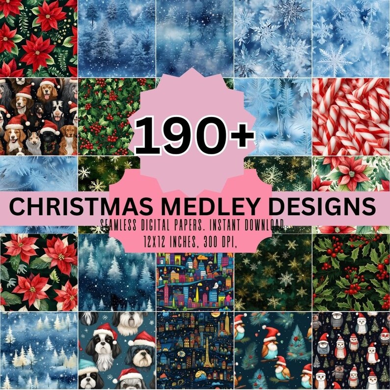 Christmas Medley Designs Seamless Patterns,lovely Christmas Designs,300 ...