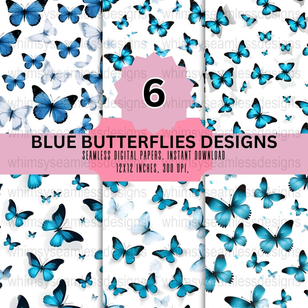 Blue Butterfly Seamless Patterns,butterflies Designs,digital Download ...