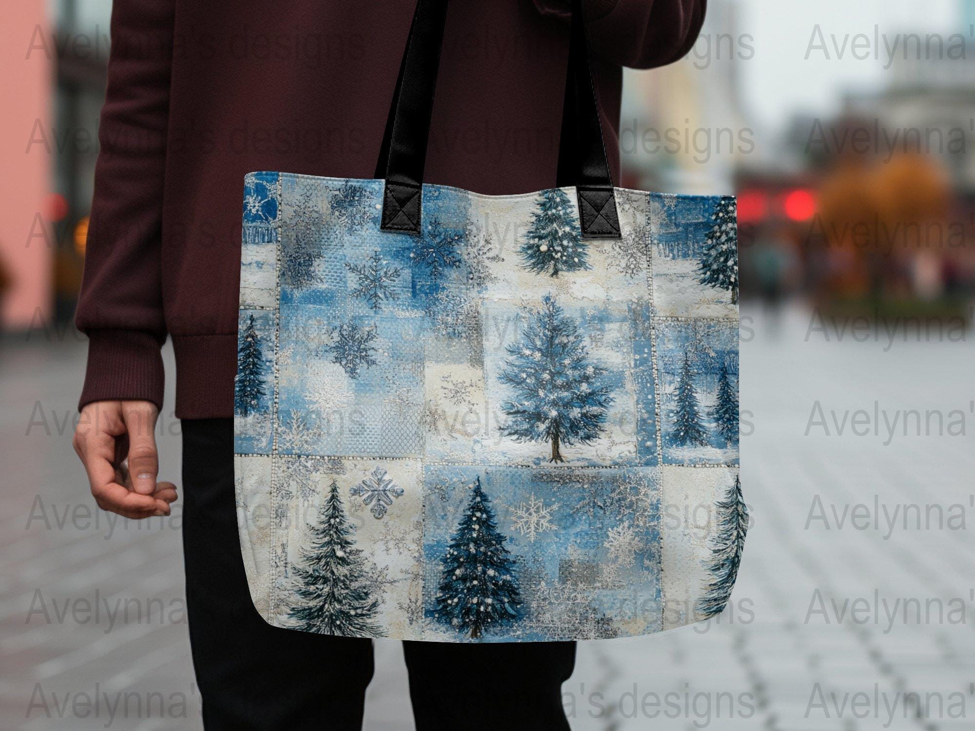 Winter Wonderland Digital Paper Blue and White Christmas Tree ...