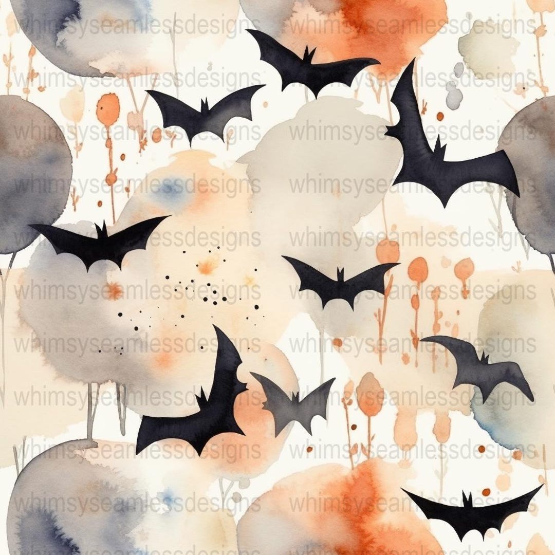 Spooky Watercolor Bats Seamless Pattern 300 DPI PNG File Halloween ...