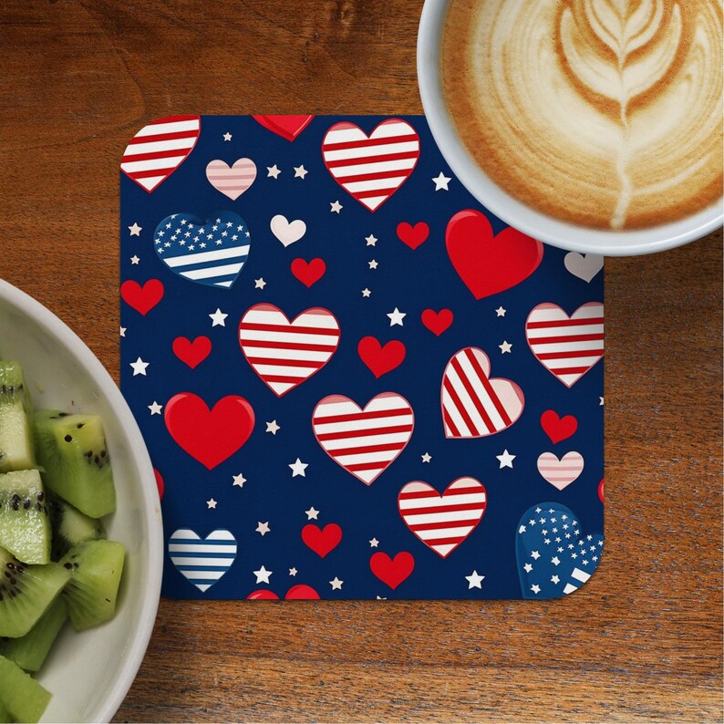 Patriotic Hearts & Stars Seamless Pattern: 4th of July (digital ...