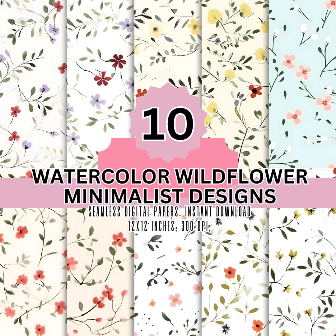 Watercolor Wildflower Digital Paper Bundle: Seamless Floral Patterns ...