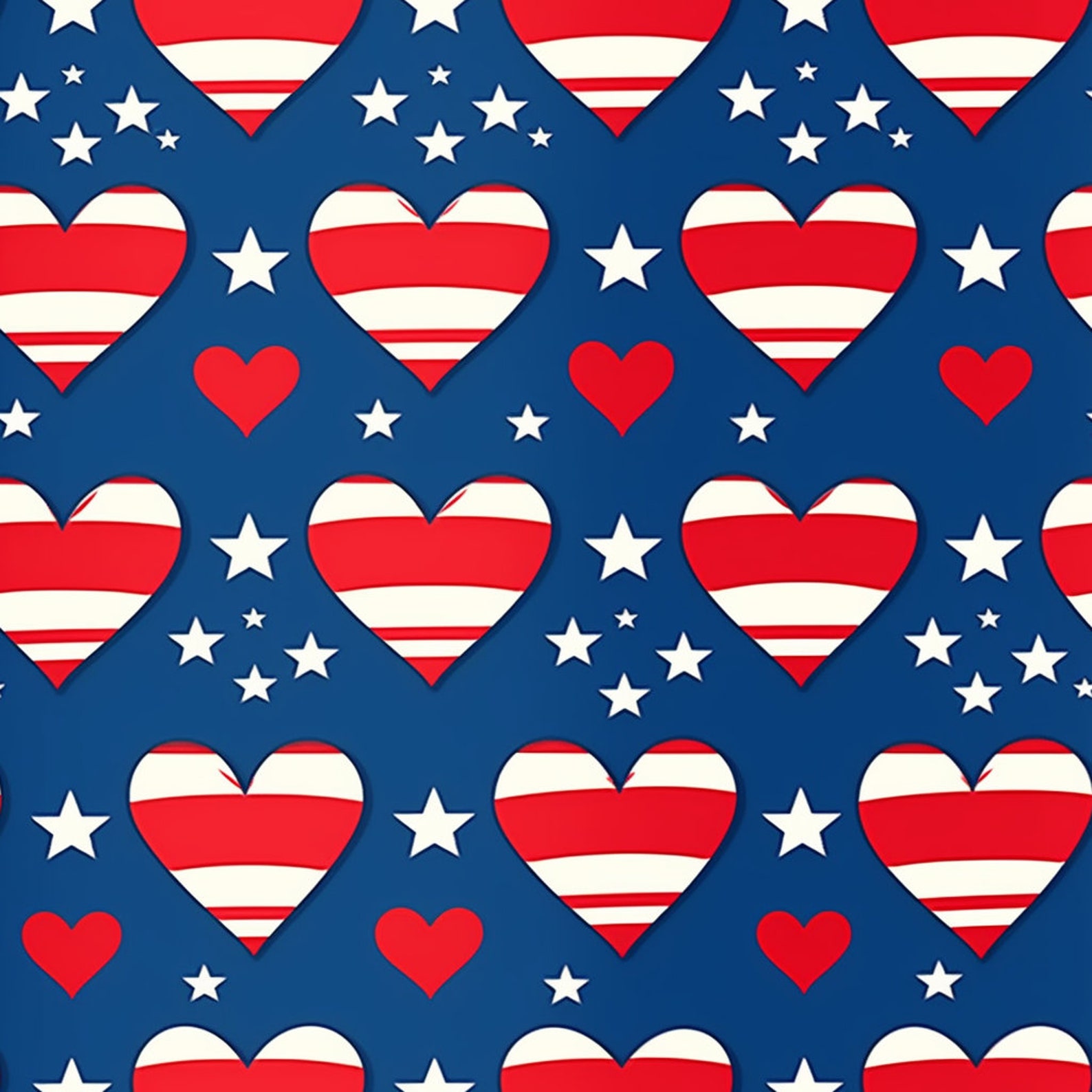 Patriotic Heart Seamless Pattern: 4th July USA Flag (JPG Digital ...
