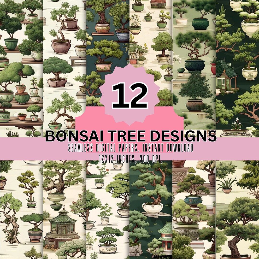 Bonsai Trees Digital Paper,bonsai Background,beautiful Bonsai ...