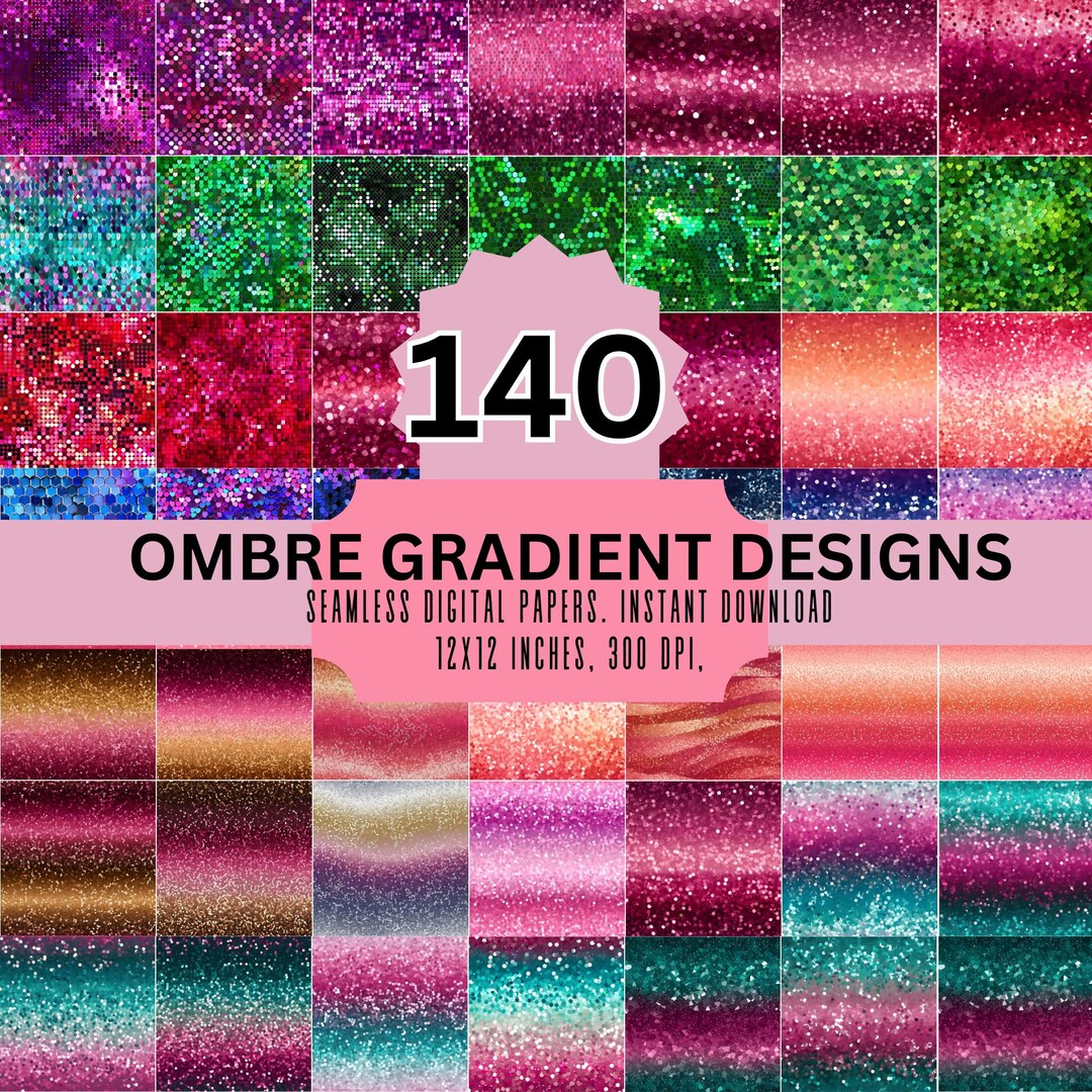 Glitter Ombre Digital Paper: Seamless Gradient PNG Bundle (digital ...
