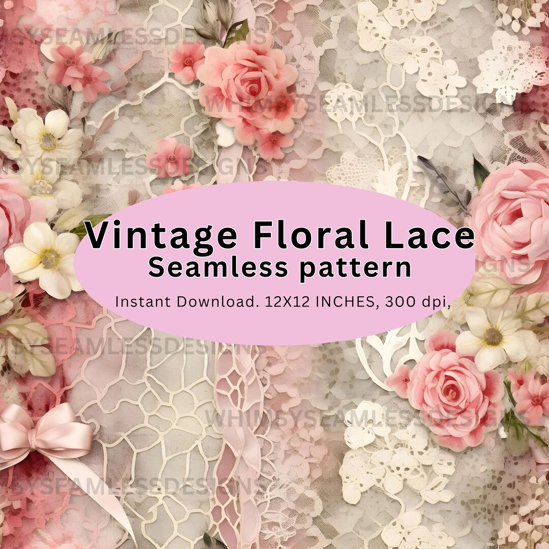 Vintage Floral Lace Digital Paper: Shabby Chic Printable (JPG Instant ...
