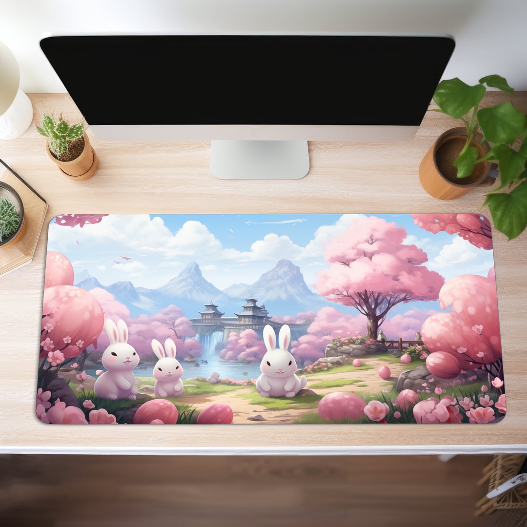 Lofi Desk Mat Kawaii Gaming Mouse Pad Cute Bunny Deskpad Kawaii Themed ...