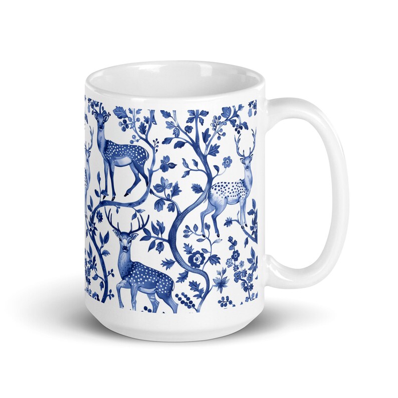 Enchanted Forest Deer Mug - Delft Blue Woodland Ceramic Cup - Etsy