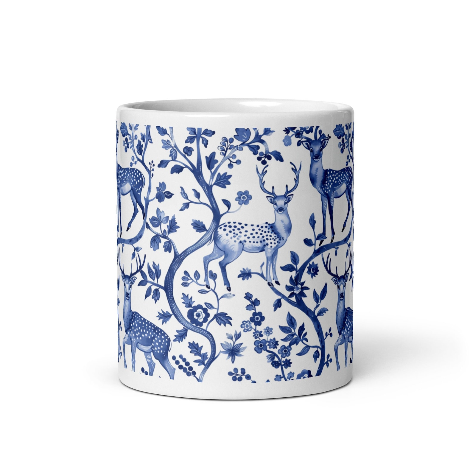 Enchanted Forest Deer Mug - Delft Blue Woodland Ceramic Cup - Etsy