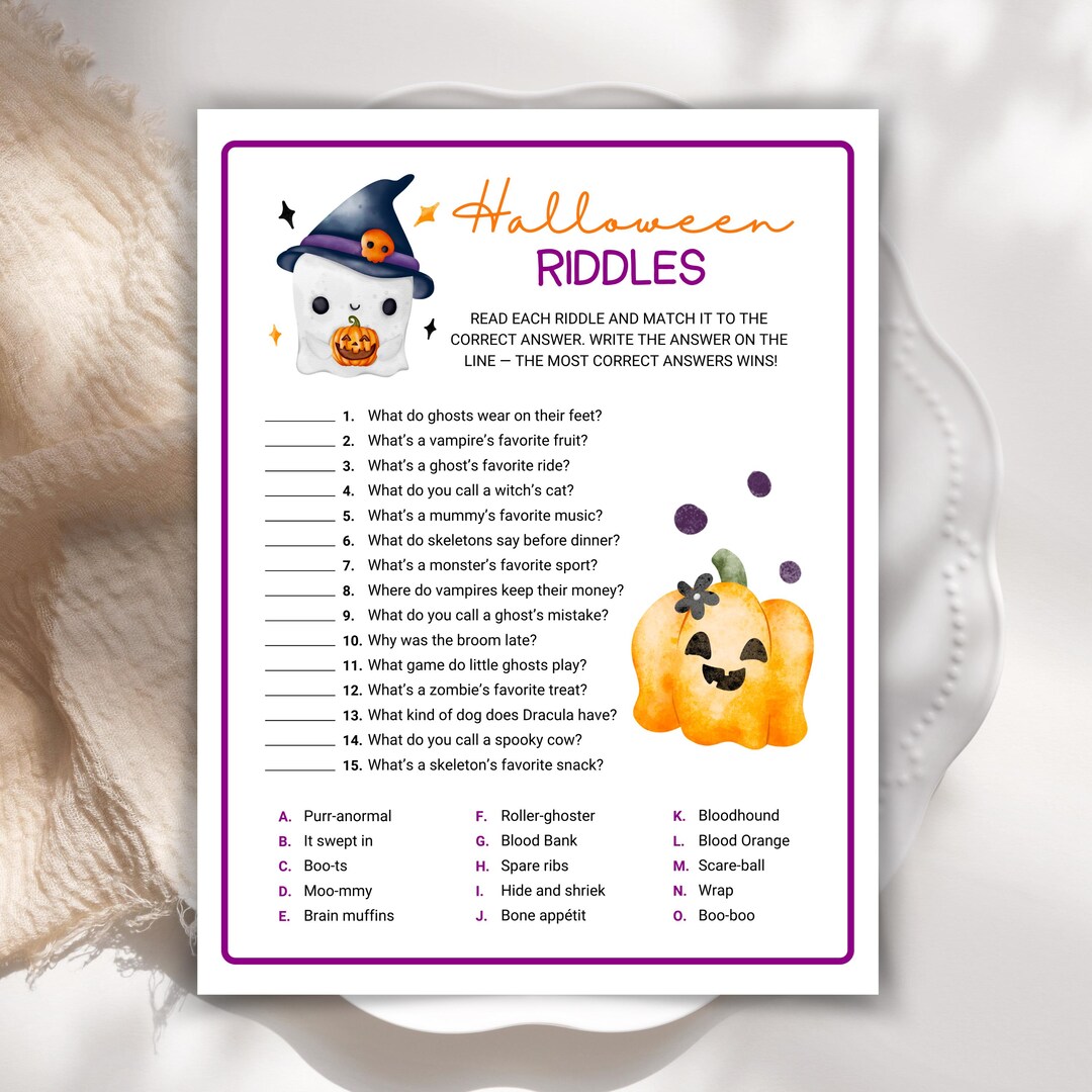 Printable Halloween Riddles Game: Family Party Trivia (instant Download ...