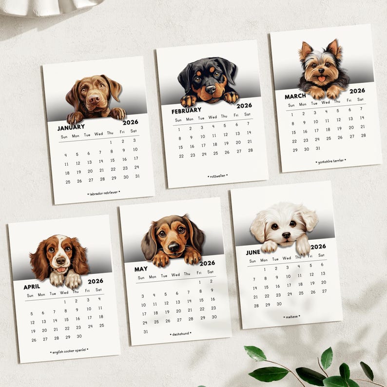 Printable 2026 Peeking Dogs Calendar, Illustrated Kids Monthly Planner ...