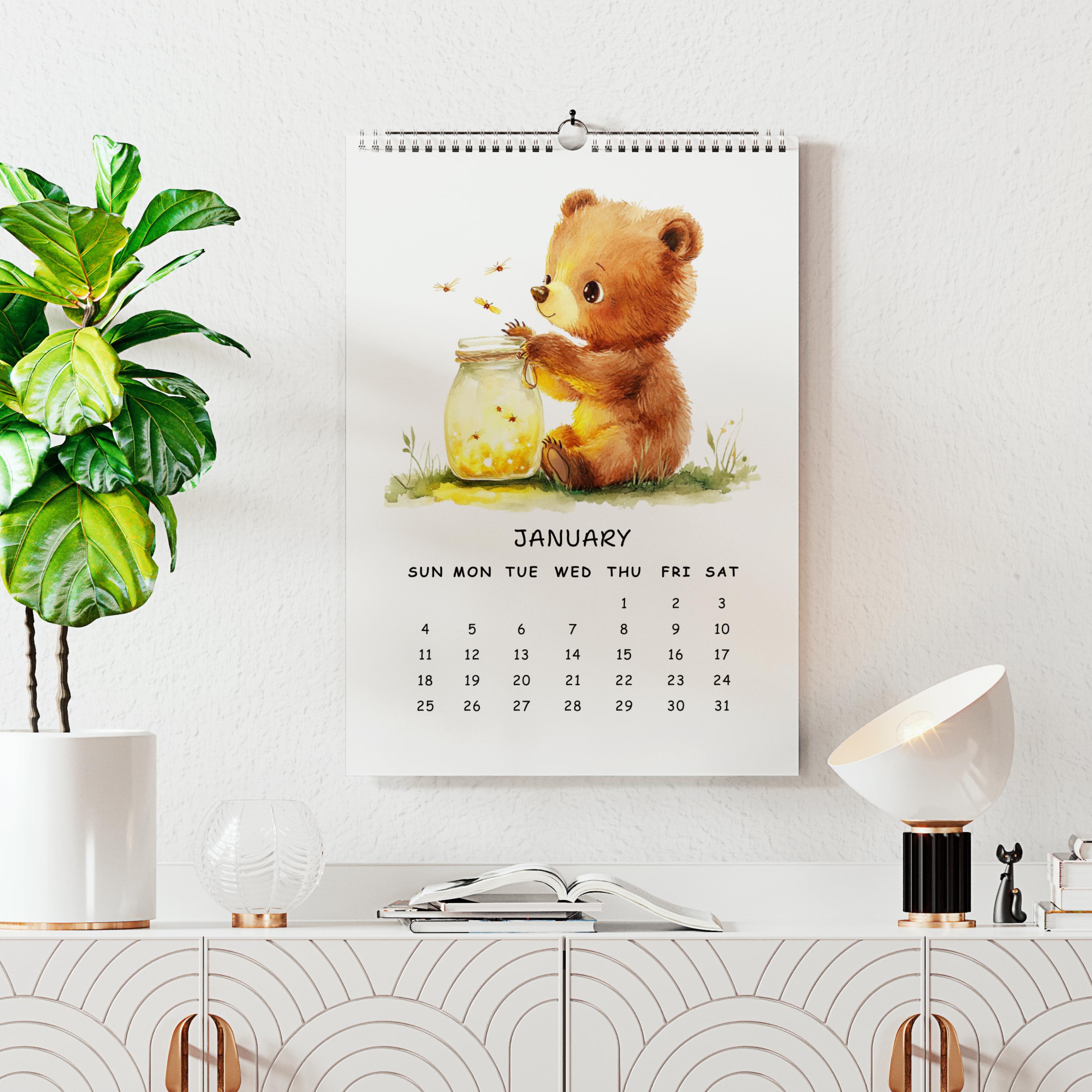 Printable 2026 Woodland Animals Calendar for Kids, Animal Illustrations ...