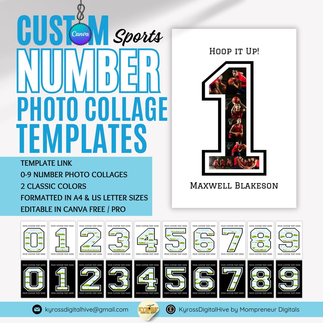 Sports Number Photo Collage Canva Template (digital Download) - Etsy