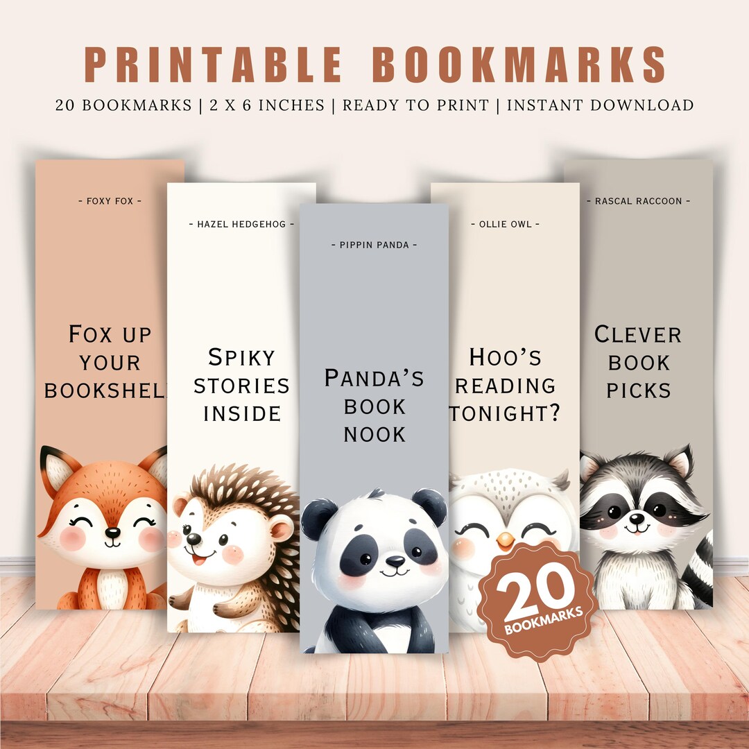 Woodland Animals Bookmarks: Kids Printable Bookmark Set (digital ...