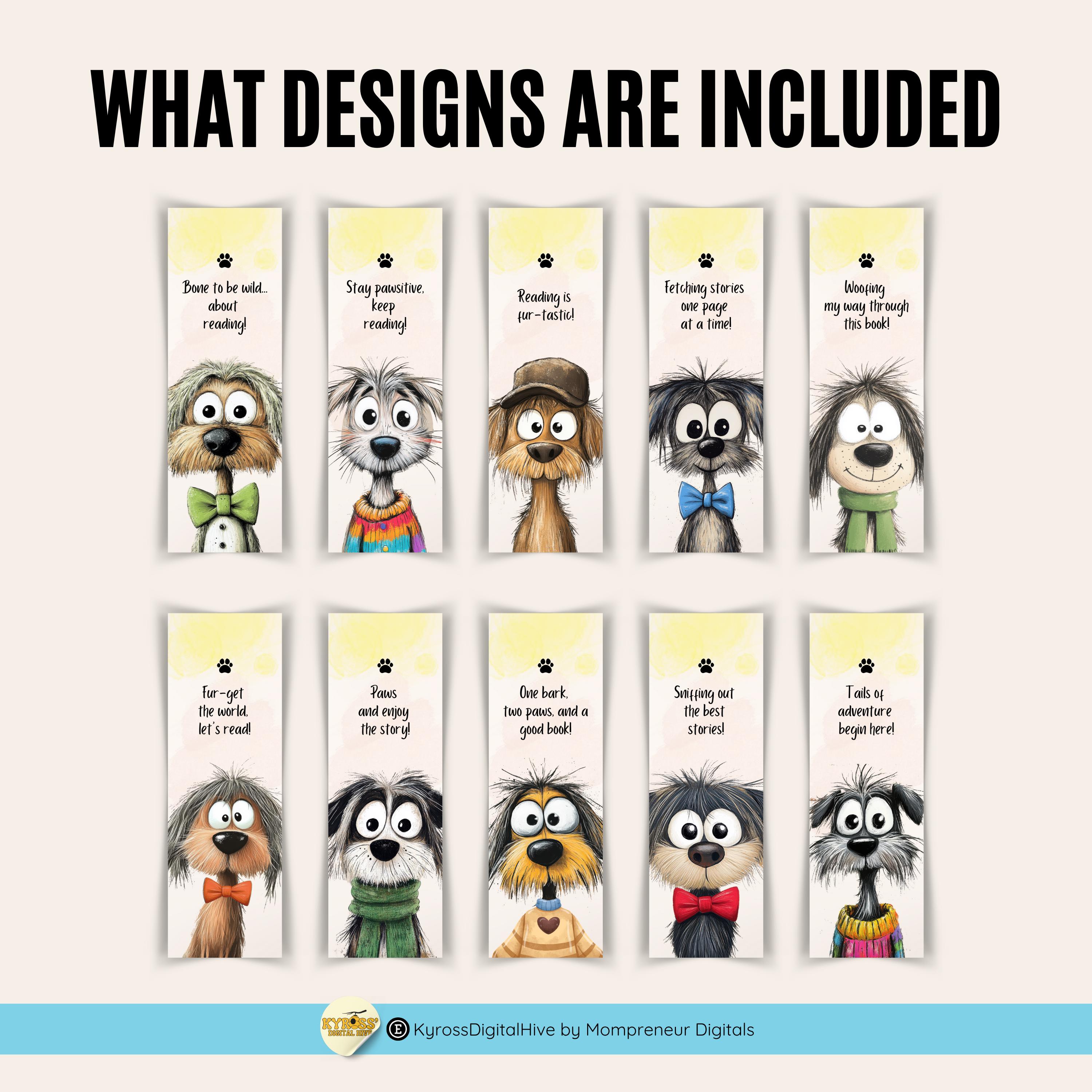10 Furry Dog Printable Bookmarks, Dog Bookmarks, Printable Bookmarks ...