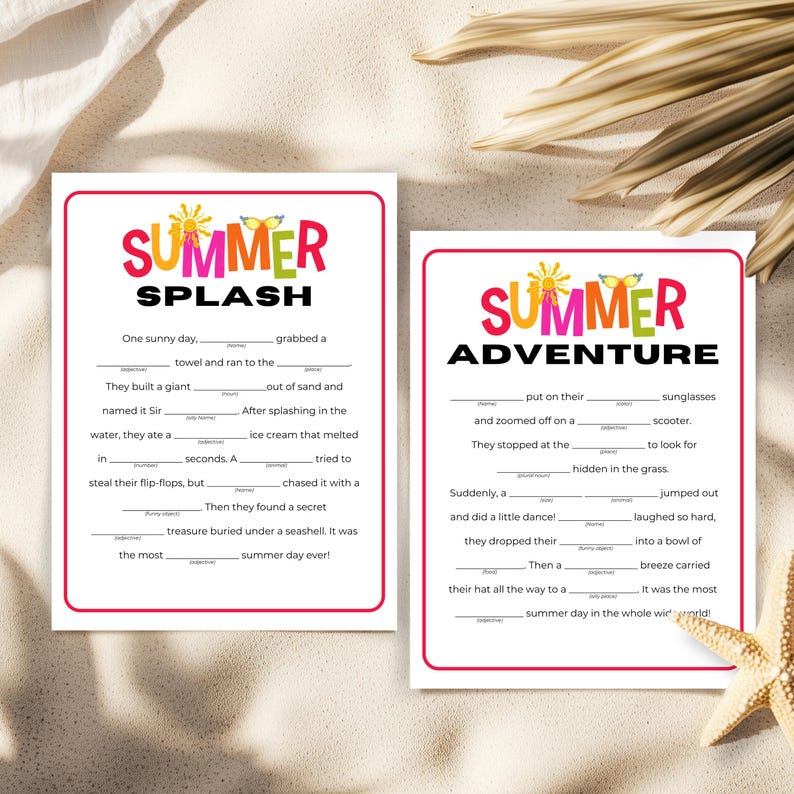 5 Printable Summer Mad Libs, Summer Mad Libs Activity Games, Summer Mad ...