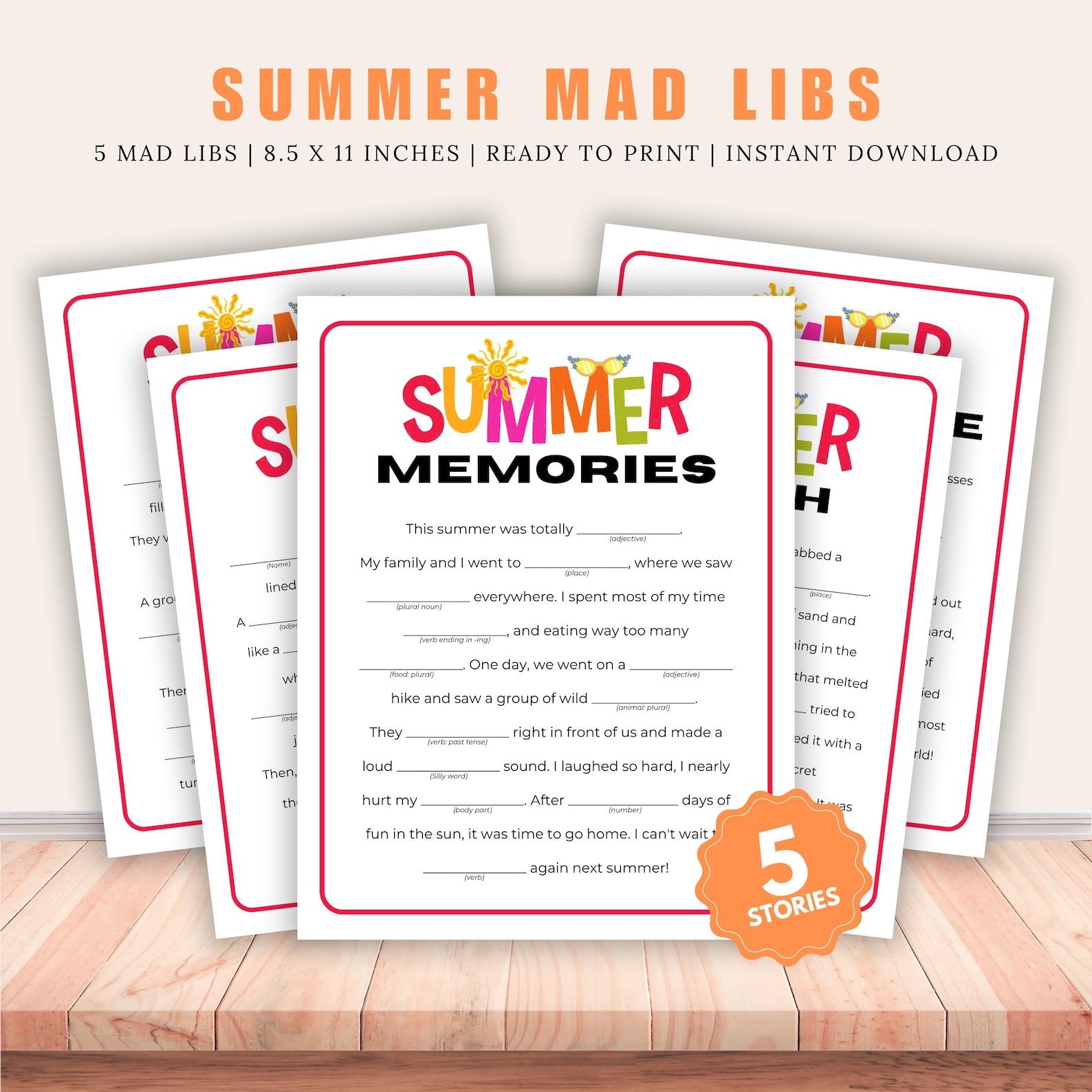 5 Printable Summer Mad Libs, Summer Mad Libs Activity Games, Summer Mad ...