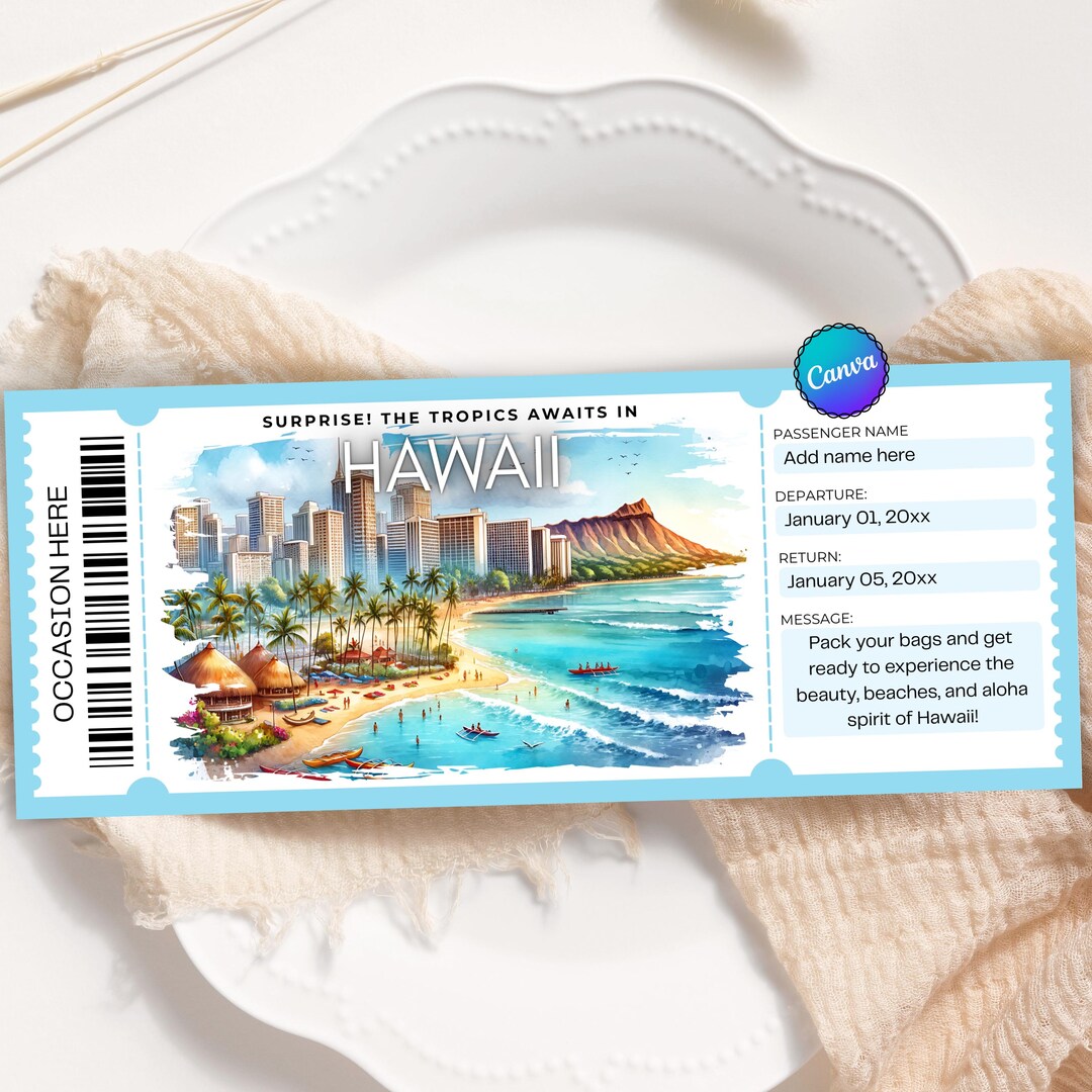 Customizable Hawaii Boarding Pass Template, Hawaii Surprise Ticket ...