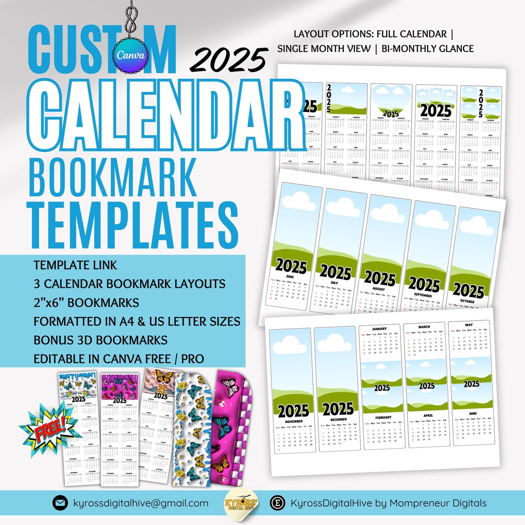Customizable Calendar Bookmark Templates | Editable Bookmark Templates ...