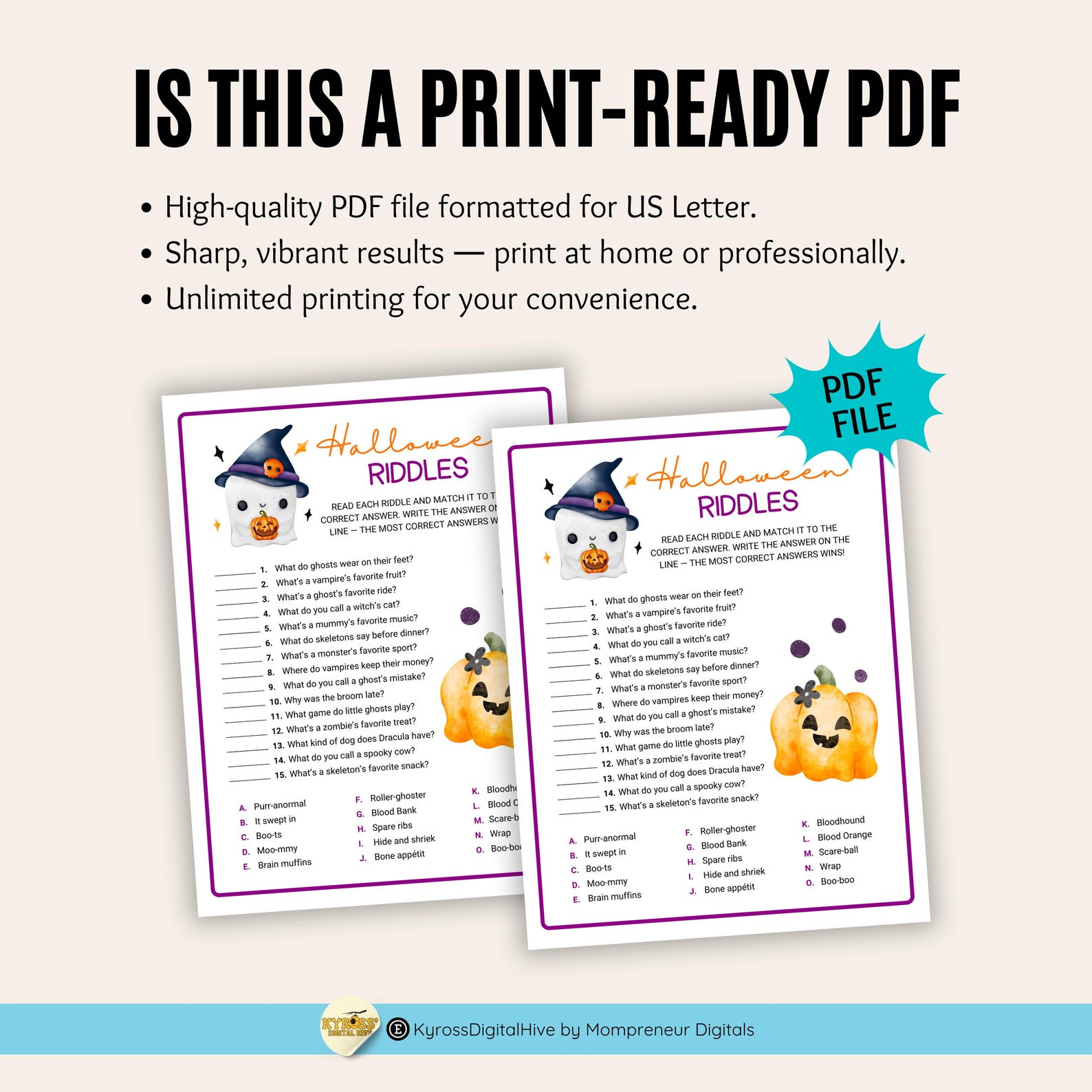 Printable Halloween Riddles Game: Family Party Trivia (instant Download ...