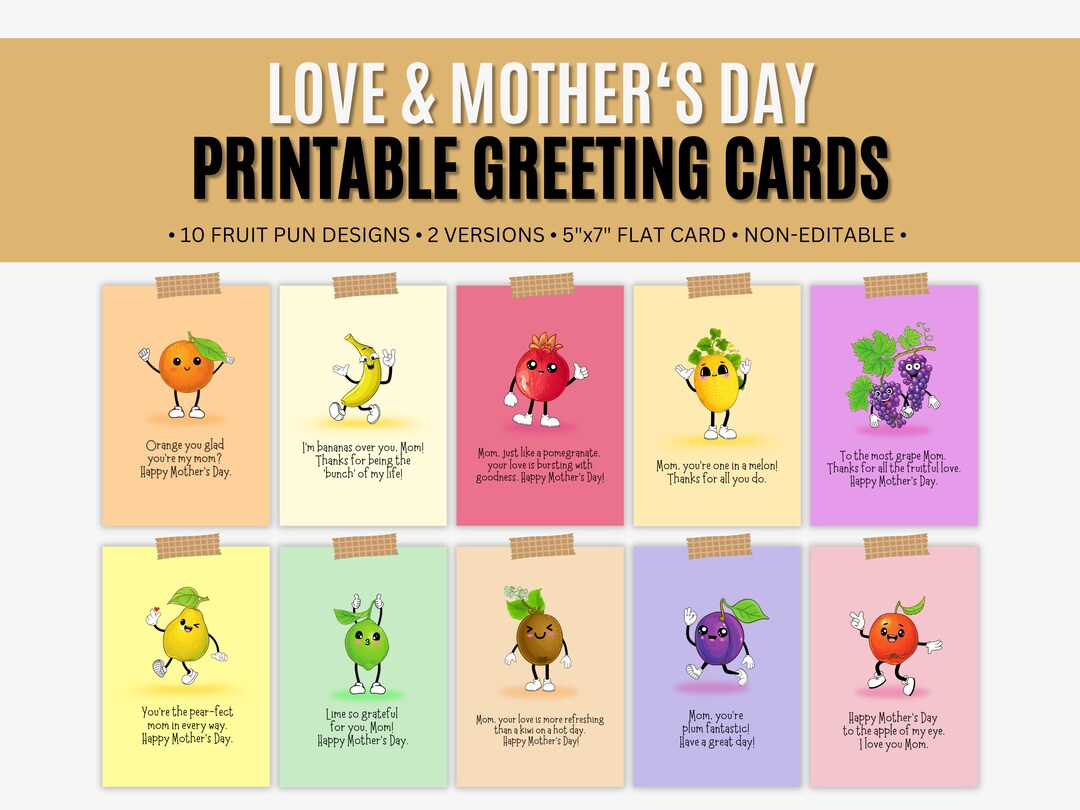 20 Printable Greeting Cards, Fruit Pun Greeting Cards, Printable ...