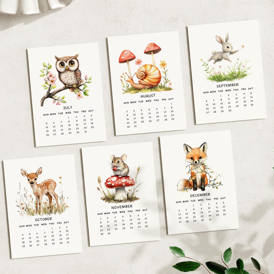 Printable 2026 Woodland Animals Calendar for Kids, Animal Illustrations ...