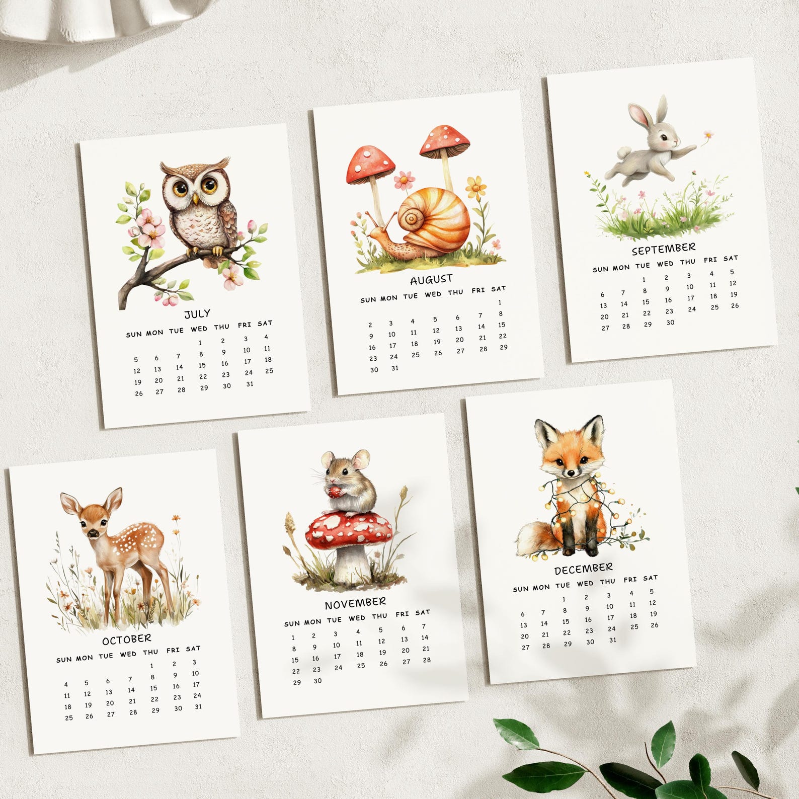 Printable 2026 Woodland Animals Calendar for Kids, Animal Illustrations ...