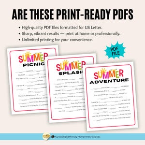 5 Printable Summer Mad Libs, Summer Mad Libs Activity Games, Summer Mad ...