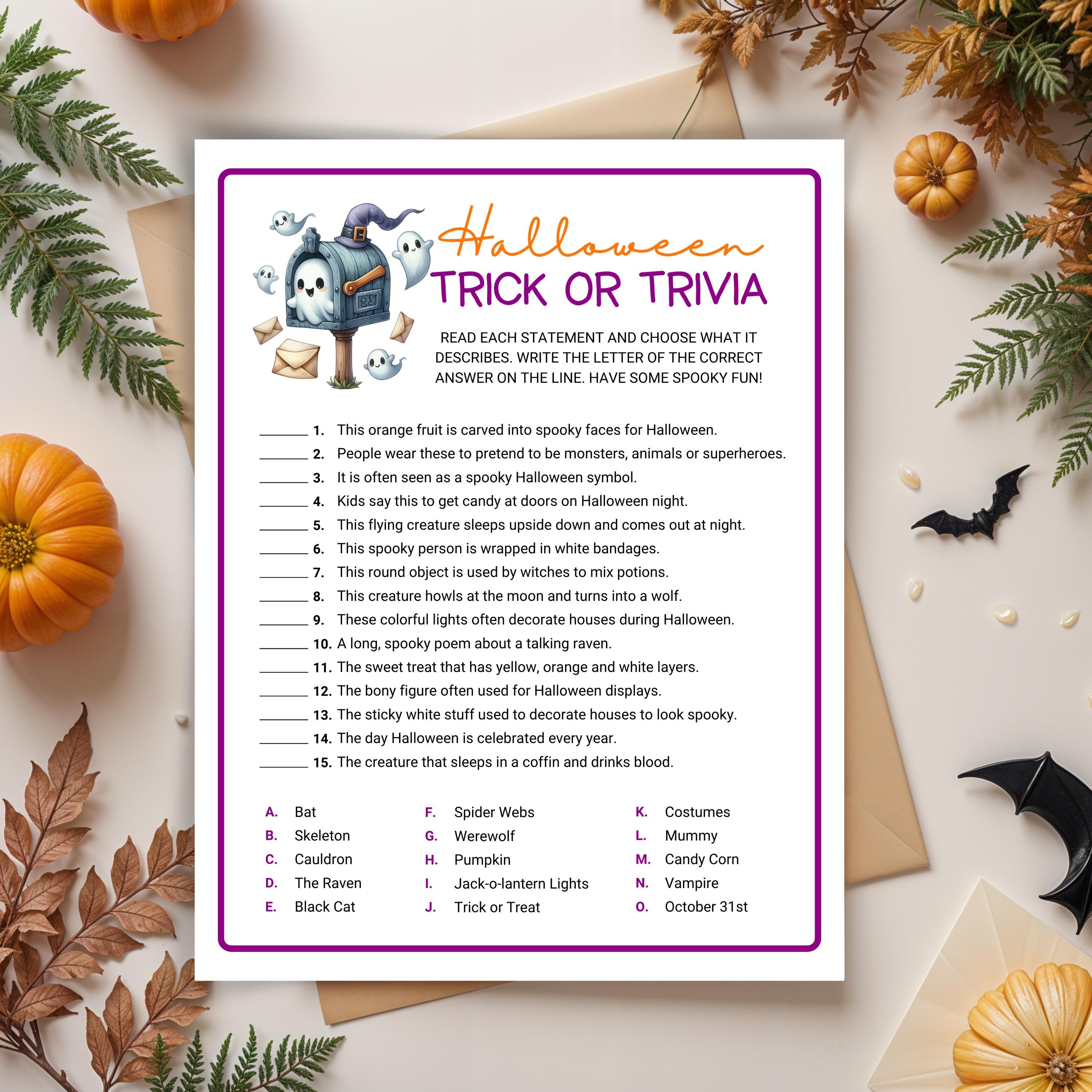 Halloween Trivia Game, Printable Halloween Quiz, Spooky Party Game ...