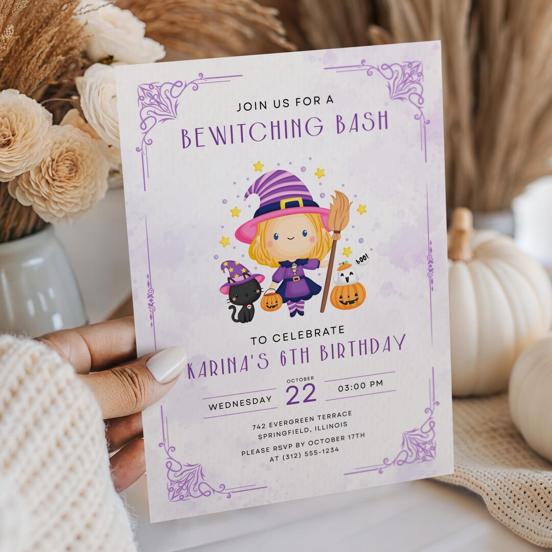 Editable Witch Birthday Invitation, Bewitching Bash Party, Halloween ...