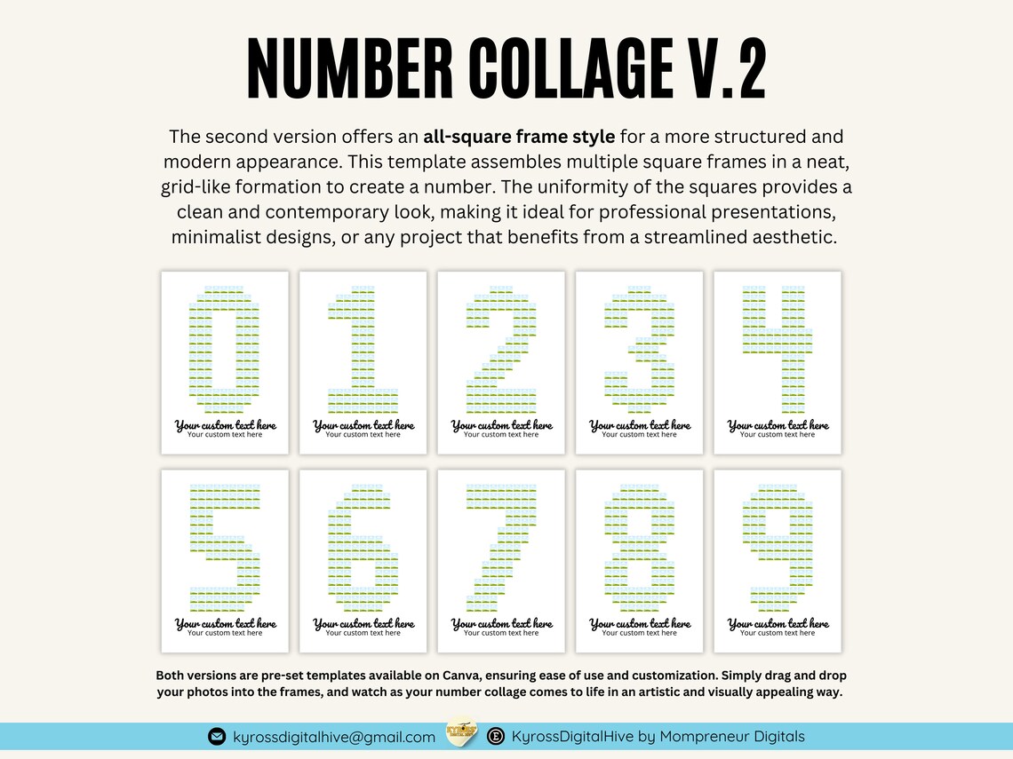 Customizable Number Collage Canva Frame Templates Editable Number ...