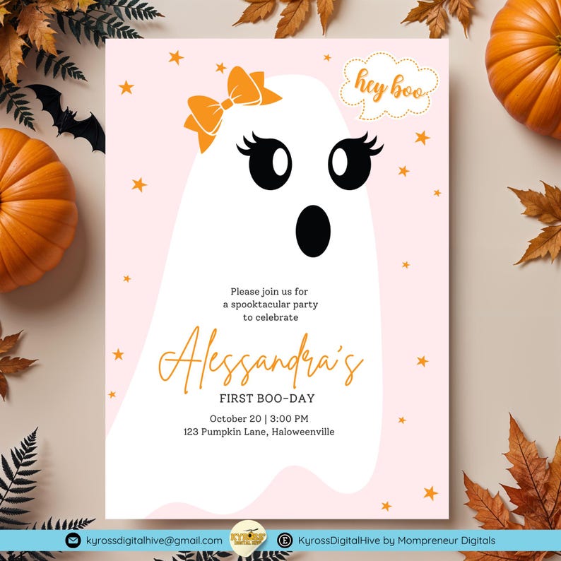 Customizable First Boo Day Invitation Halloween Ghost 1st Birthday ...