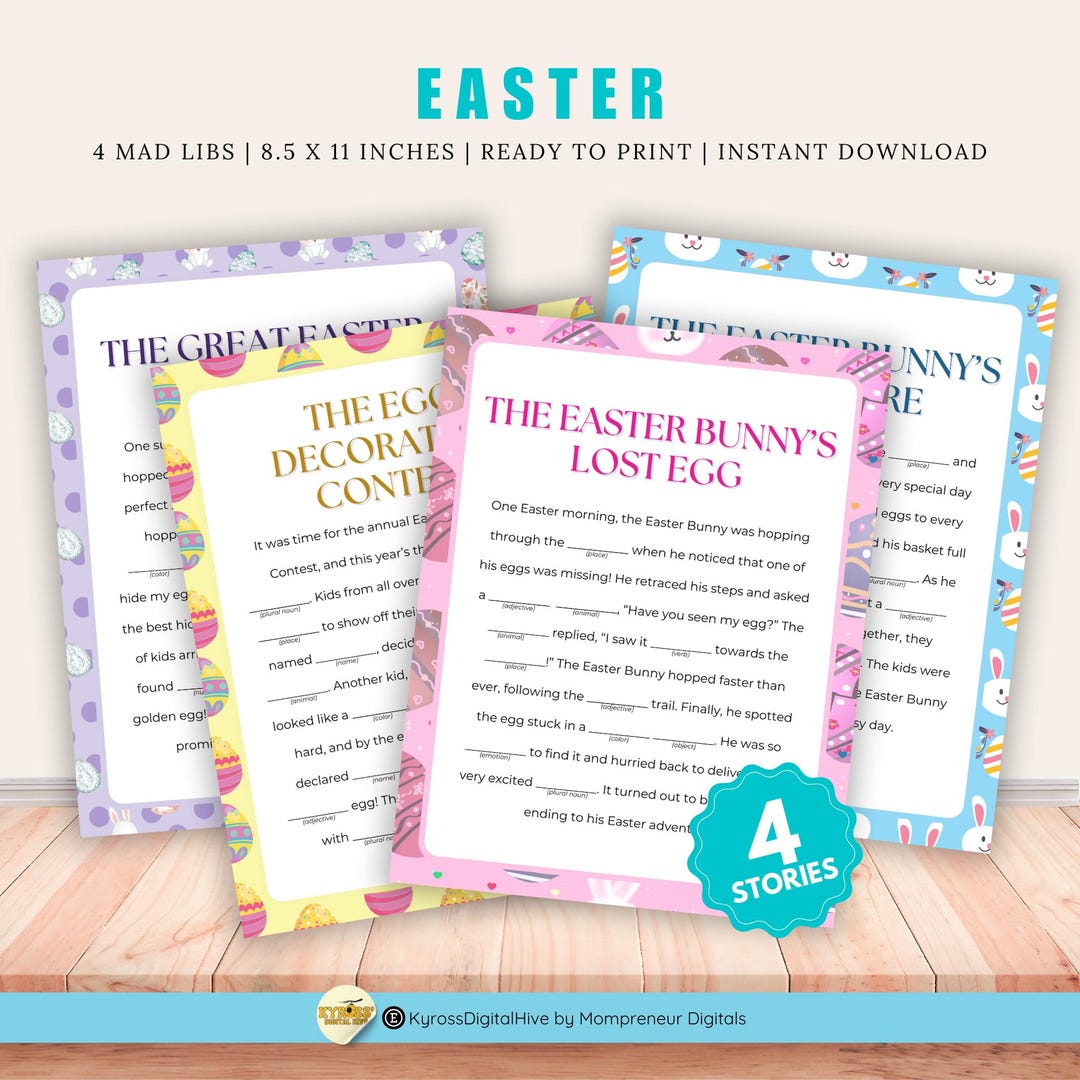 4 Easter Mad Libs, Easter Mad Libs Activity Games, Printable Easter Mad ...