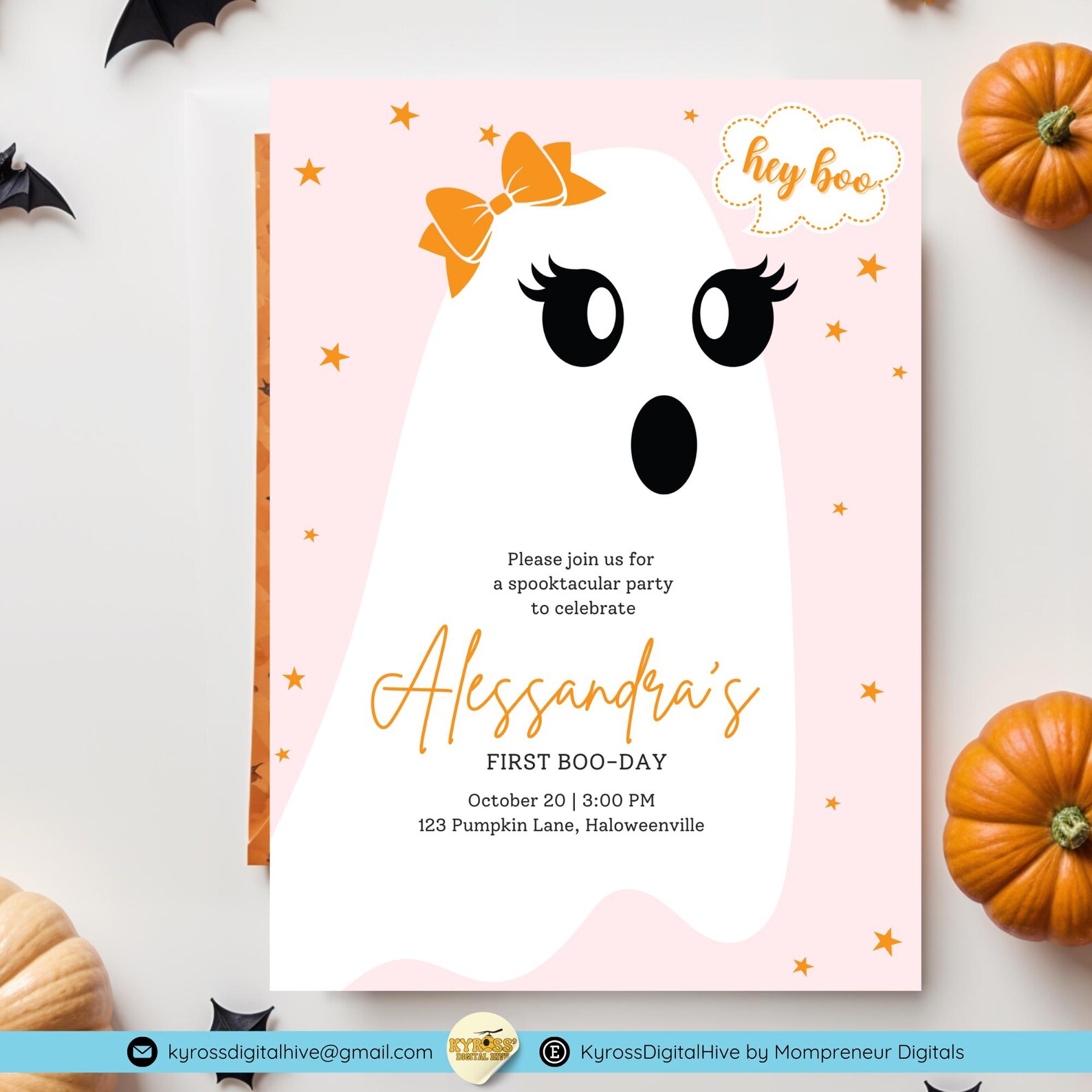 Customizable First Boo Day Invitation Halloween Ghost 1st Birthday ...