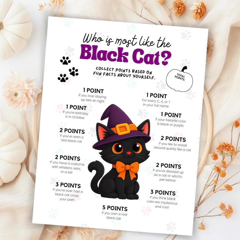 Printable Halloween Party Game, Who is Most Like the Black Cat Game ...
